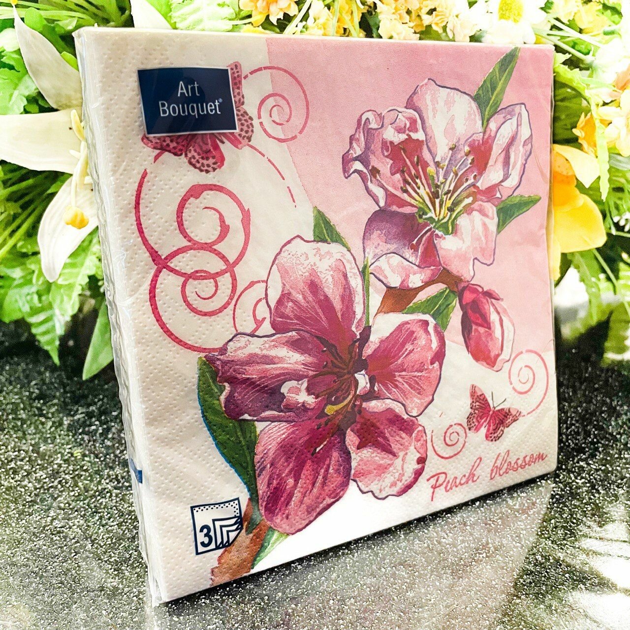 Салфетки Desna "Цветок персика", целлюлоза, 33х33 см, с принтом