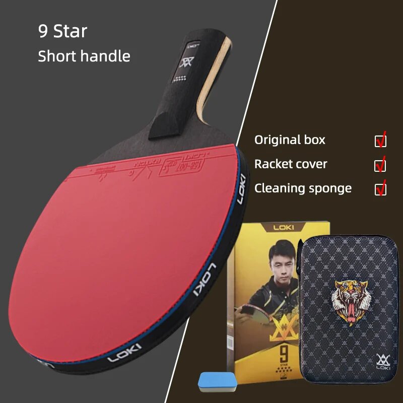 Настольная Теннисная Ракетка LOKI 9 Star Professional Carbon, Ультра-атакующая, С Липкой Накладкой 5+2, Универсальная Рукоятка