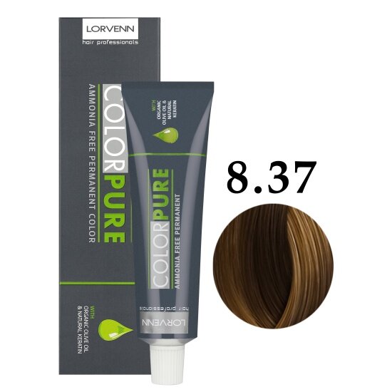 Краска для волос безаммиачная Lorvenn Color Pure, тон 8.37