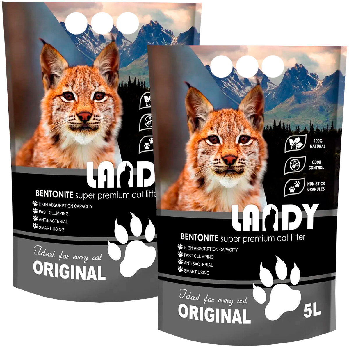 LANDY ORIGINAL наполнитель комкующийся для туалета кошек без ароматизатора (5 + 5 л)