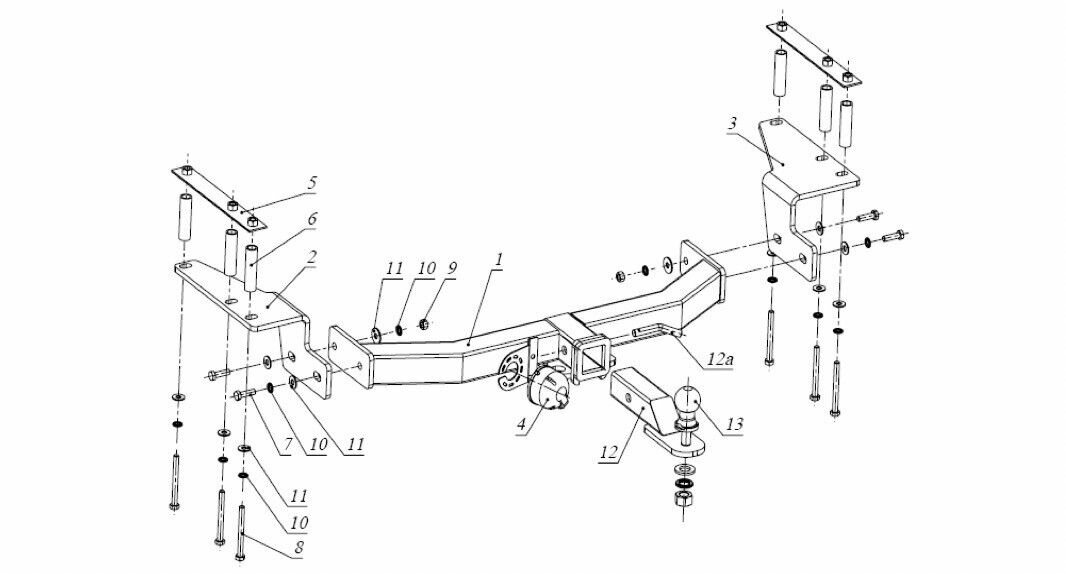 Фаркоп Бизон на Ssang Yong Kyron 2 FA 0580-E (с 2005 по 2015 г. в.) (паспорт и сертификат в комплекте)(без электрики)