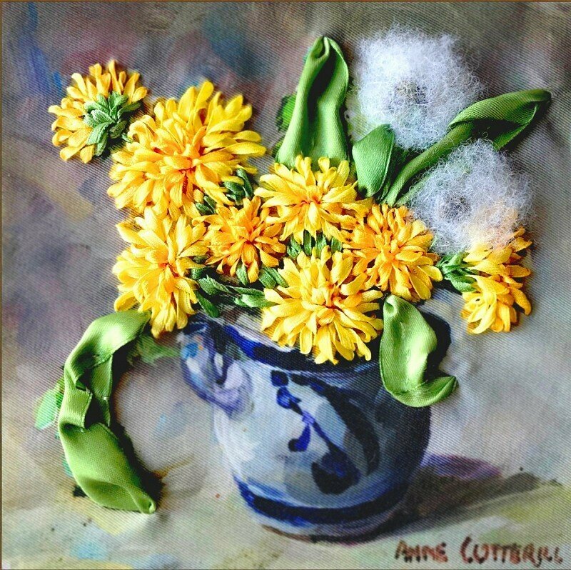 Набор для вышивания FeDi #ЛП2210 Одуванчики, Вышивка лентами, 18 х 18 см