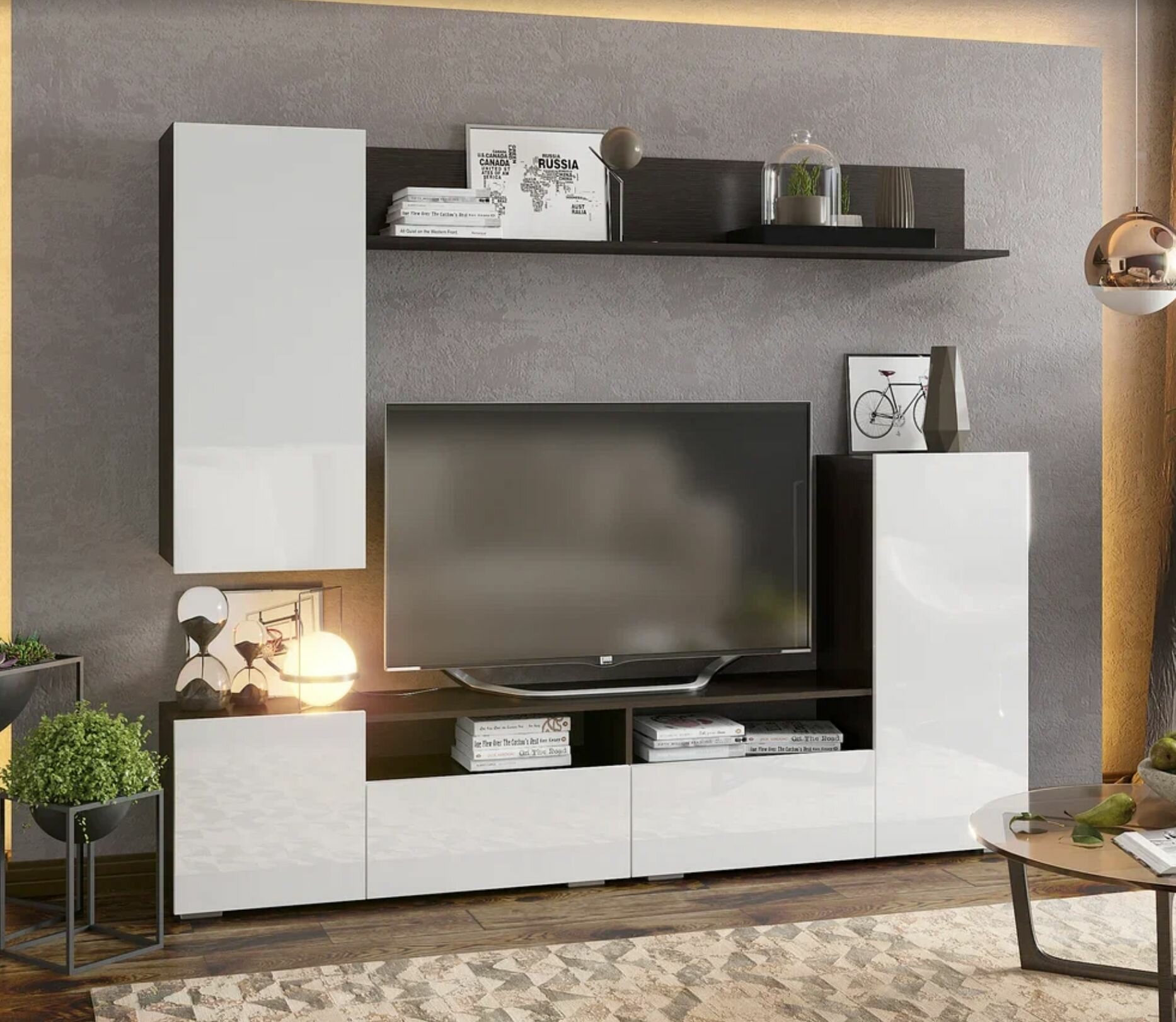 Гостиная "Лия" МДФ (2130х1680х350) Венге/Белый глянец (Rikko)