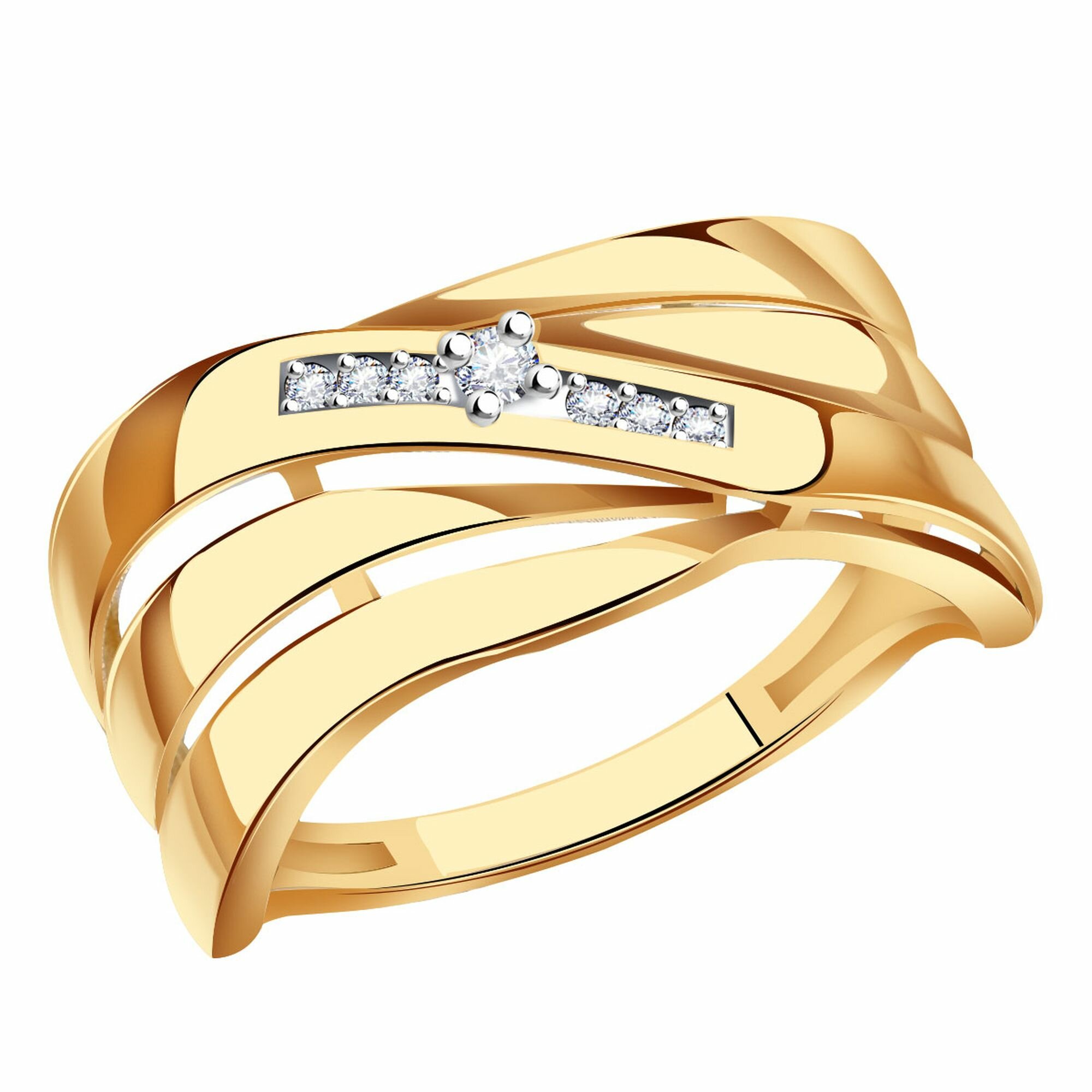 Кольцо, красное золото, 585 проба, фианит