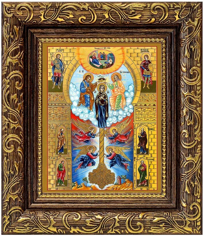 Икона Божией Матери "Ключ Разумения", в широкой темной пластиковой рамке 14,5*16,5 см