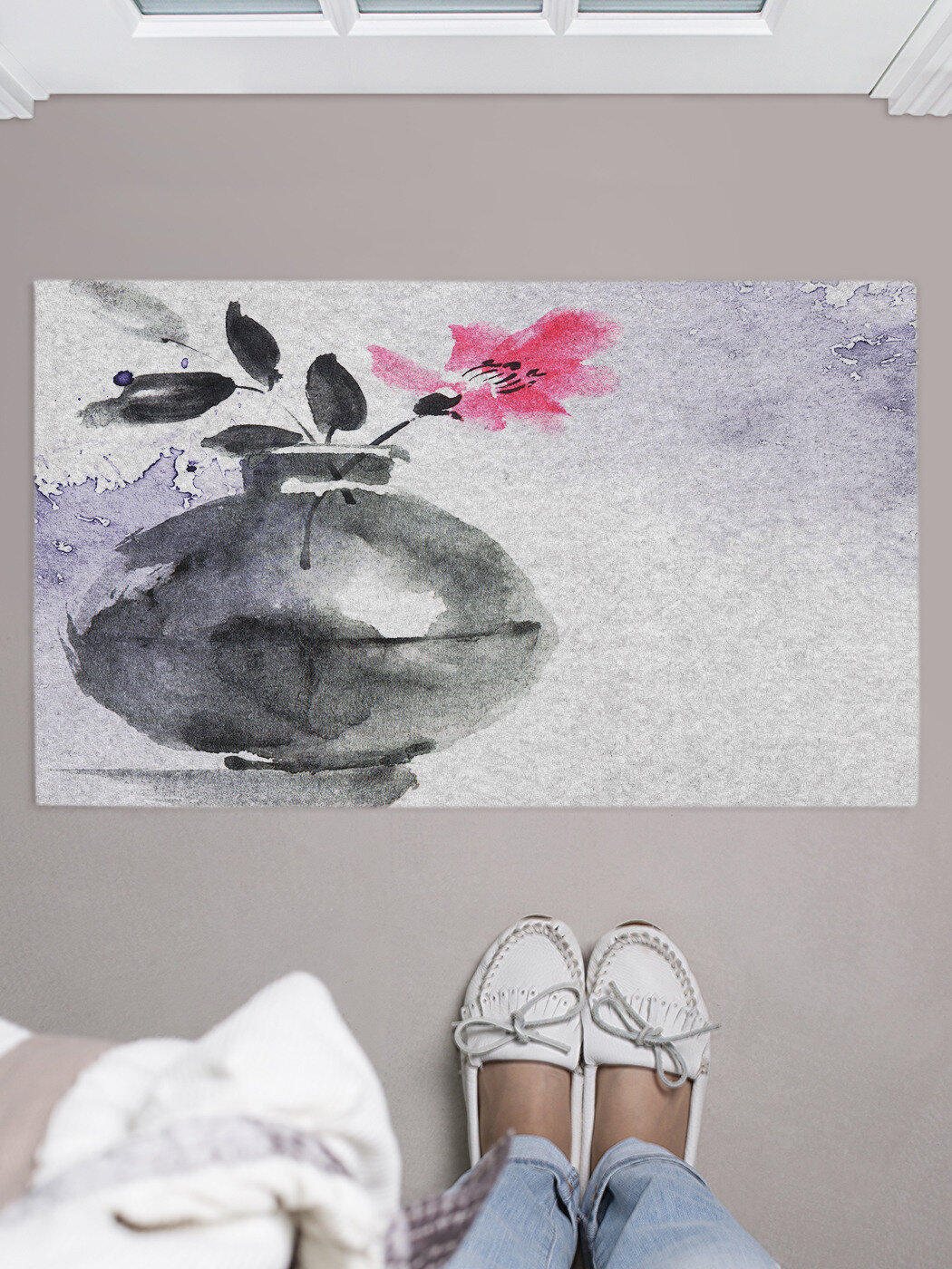 Коврик придверный в прихожую с принтом "Акварельная орхидея" 45 на 75 см , JoyArty