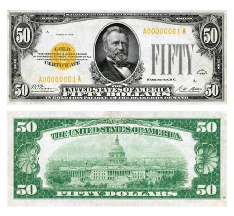 50 долларов 1928 золотой сертификат США, сувенирная копия, банкноты и купюры редкие коллекционные