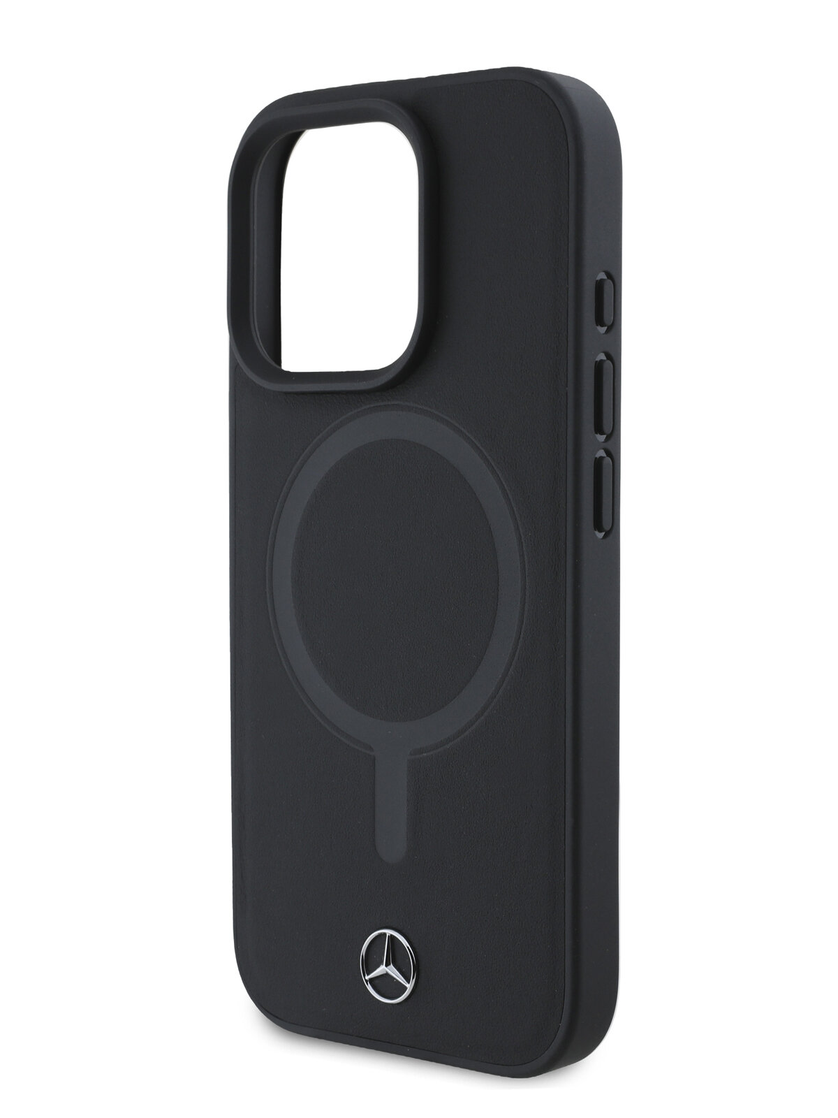 Mercedes для iPhone 16 Pro чехол Leather Plain Smooth with Ring Metal logo Hard Black (MagSafe)