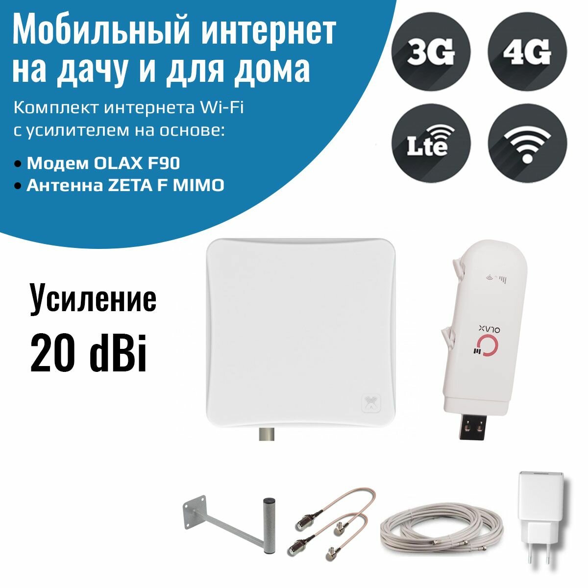 Мобильный интернет на дачу 4G OLAX F90 с антенной ZETA F MIMO 20ДБ