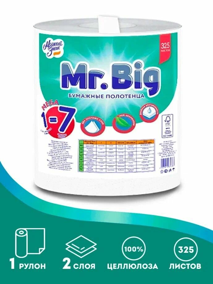 Бумажные полотенца в рулоне Мягкий знак Mr.Big, 2 сл, 65 м, 1 рулон, С290