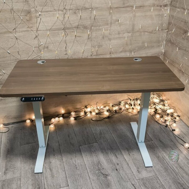 Стол "EasyLOFT" стиле лофт, белое подстолье с электроприводом и регулируемой высотой, 120х60х74/122 см