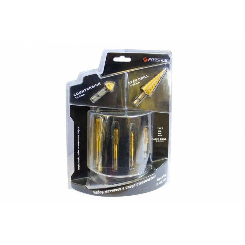 Набор метчиков и сверл ступенчатых 6 предметов Forsage