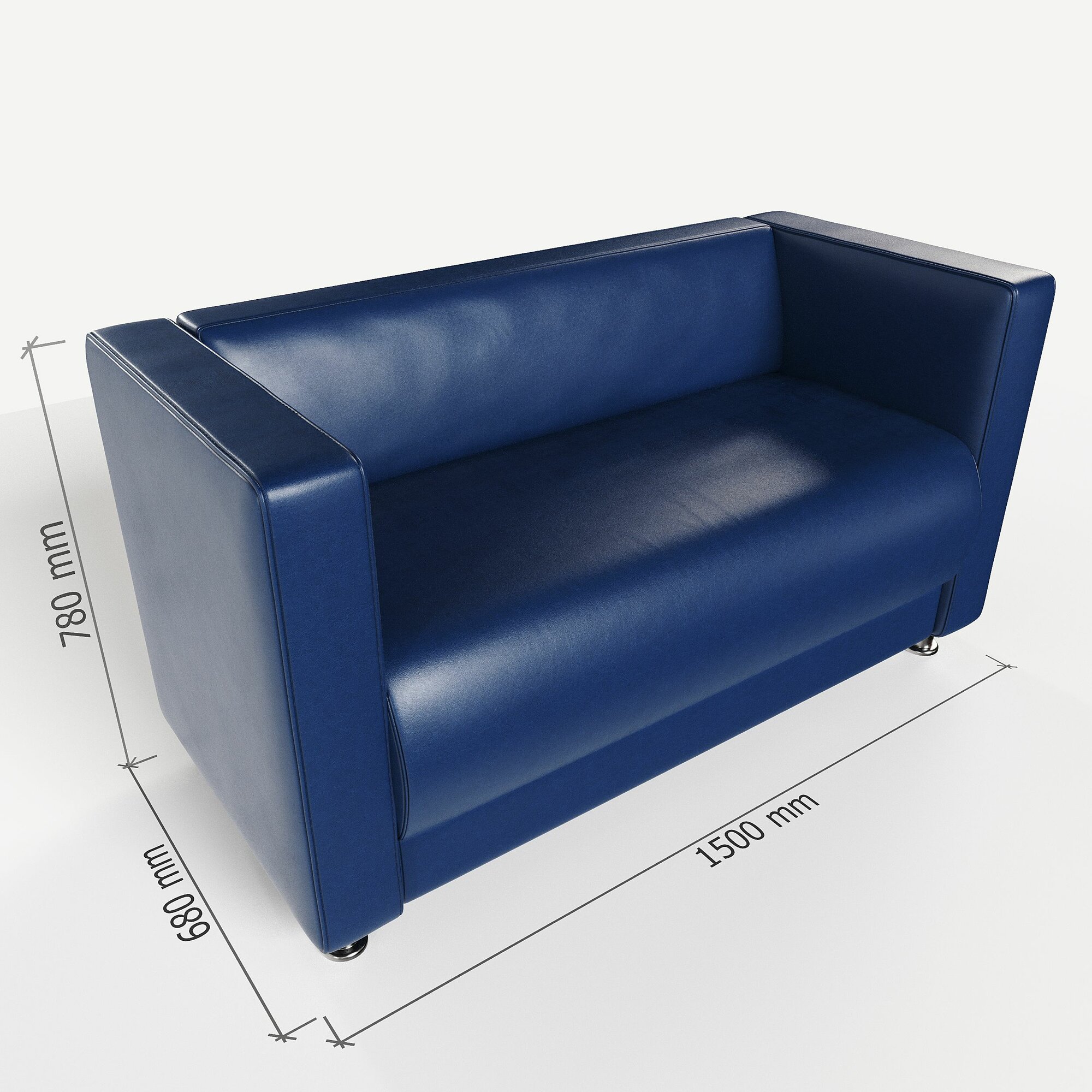 Диван прямой офисный из эко кожи с подлокотниками Пауза (Синий 150)