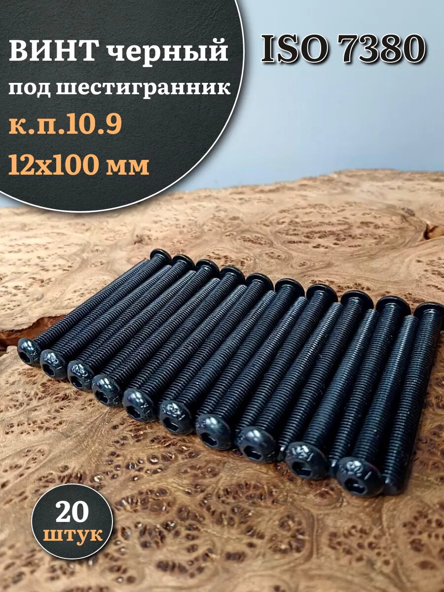 Винт чёрный 12х100 ISO 7380 под шестигранник к. п.10.9, 20 шт