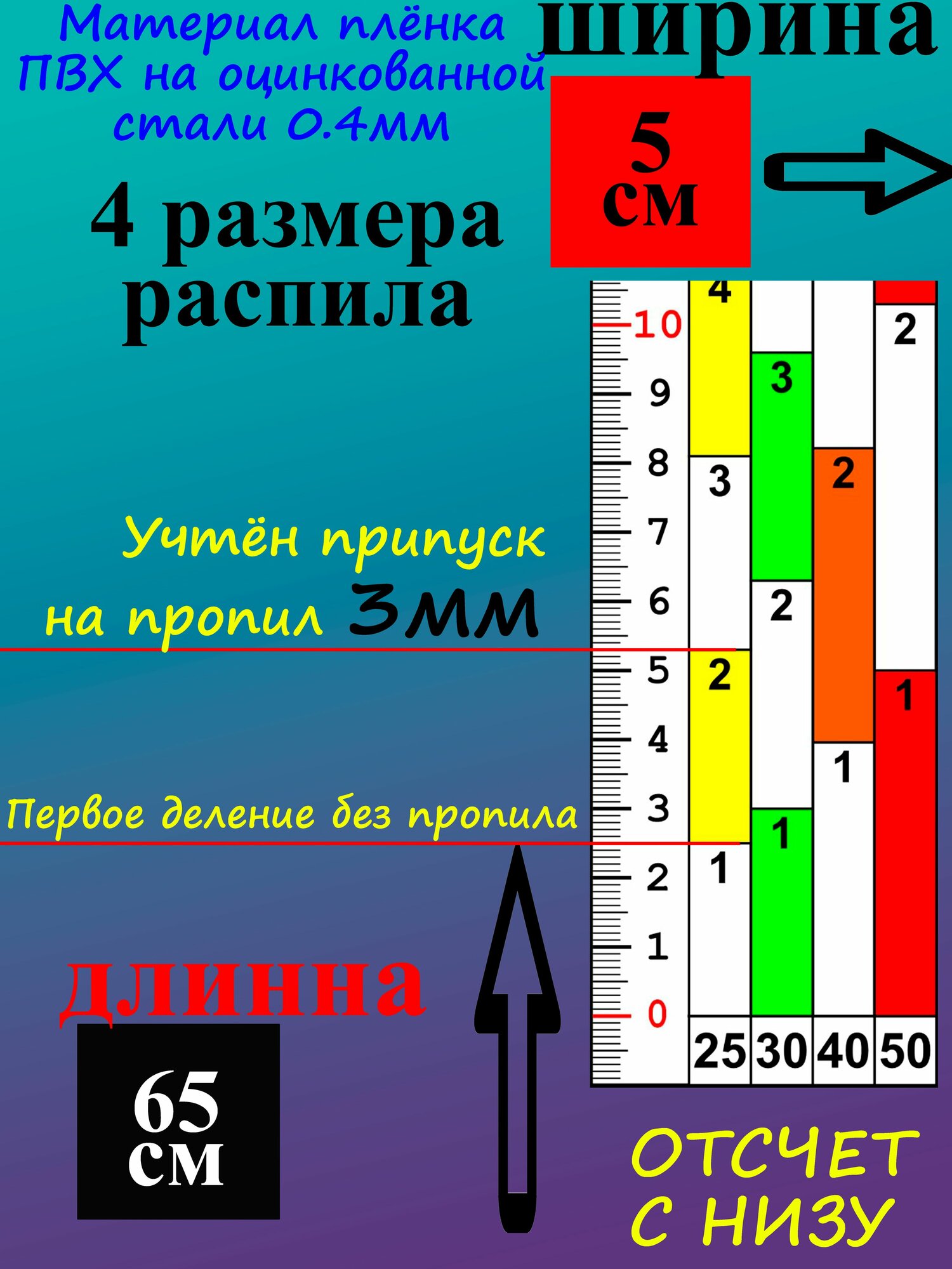 Линейка для пилорамы 100см (в начале без пропила) обратная на оцинкованной стали 0,4мм