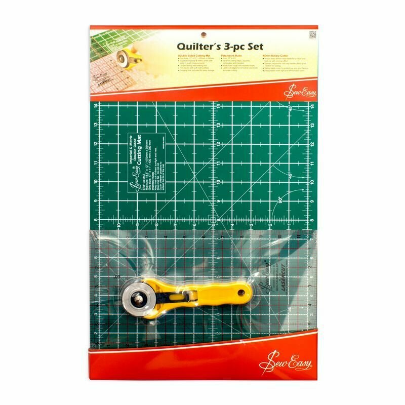 Набор для пэчворка HEMLINE "SewEasy", двусторонний мат 43х28 см, линейка с красной разметкой, нож ролевой
