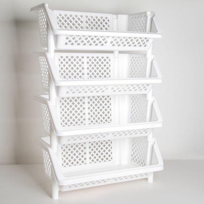 Этажерка напольная Альтернатива 4-х секционная "Универсал", цвет белый, пластик (М6528)