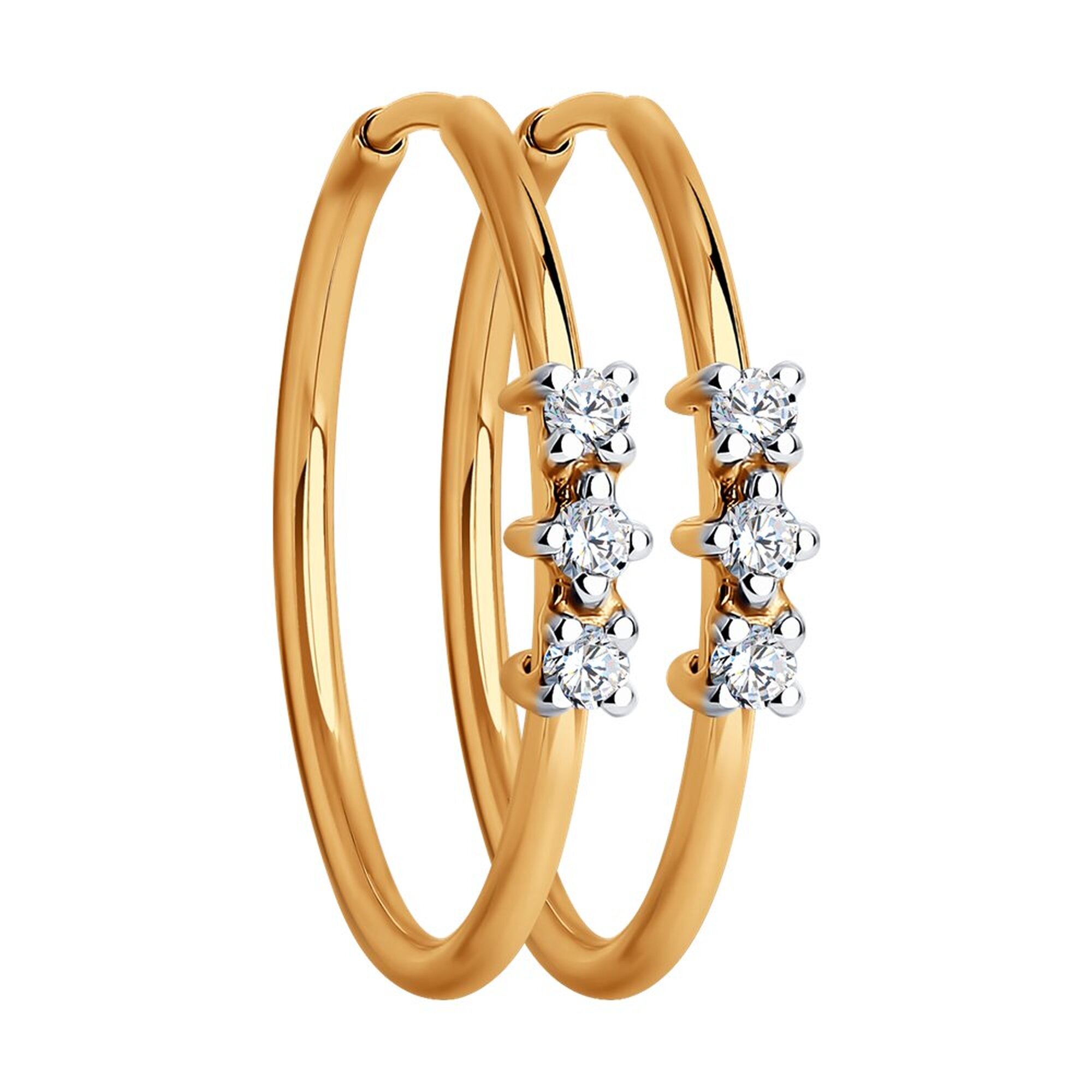 Серьги конго, красное золото, 585 проба, фианит