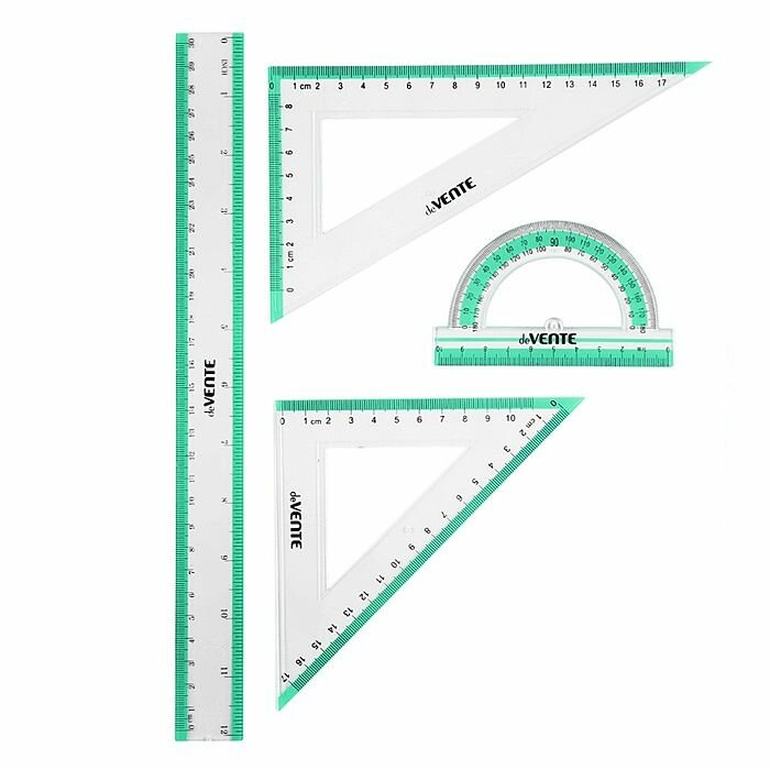 Набор геометрический deVENTE средний 4 предмета, линейка 30 см, 2 угольника, транспортир (5092301)
