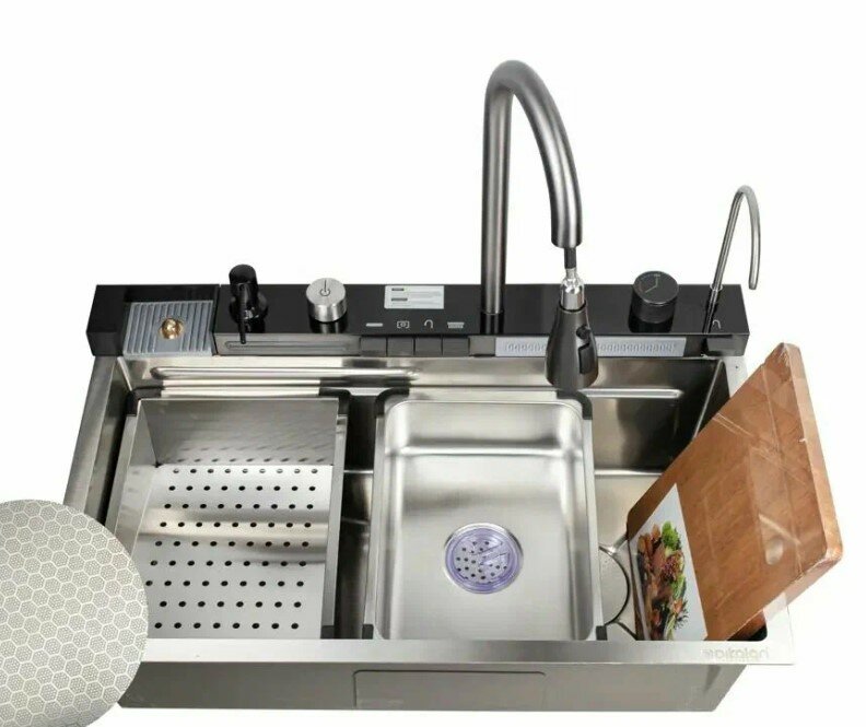 Мойка для кухни врезная с дозатором Dikalan KJ754505 75x46 см глубина чаши 22 см нержавеющая сталь цвет серый