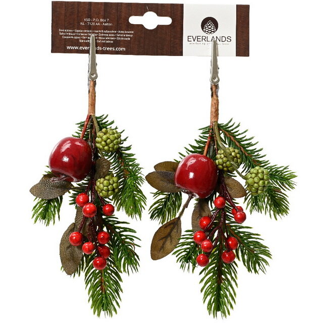 Хвойная ветка Meleto 22 см, 2 шт, на клипсе, литая 100%, Kaemingk, 687489