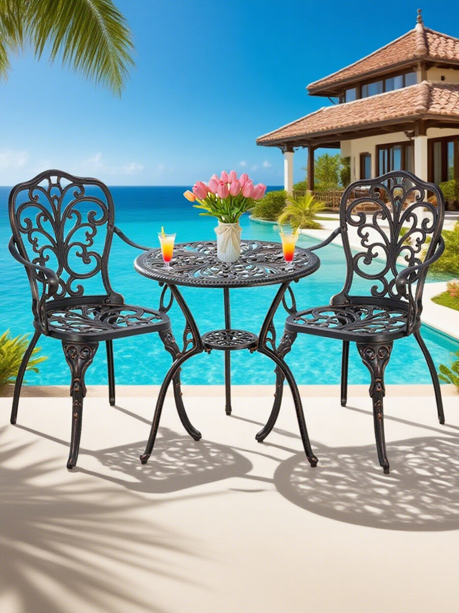 Садовая мебель с поручнями, Набор мебели для дачи "Обеденный стол и стулья", металл, белый