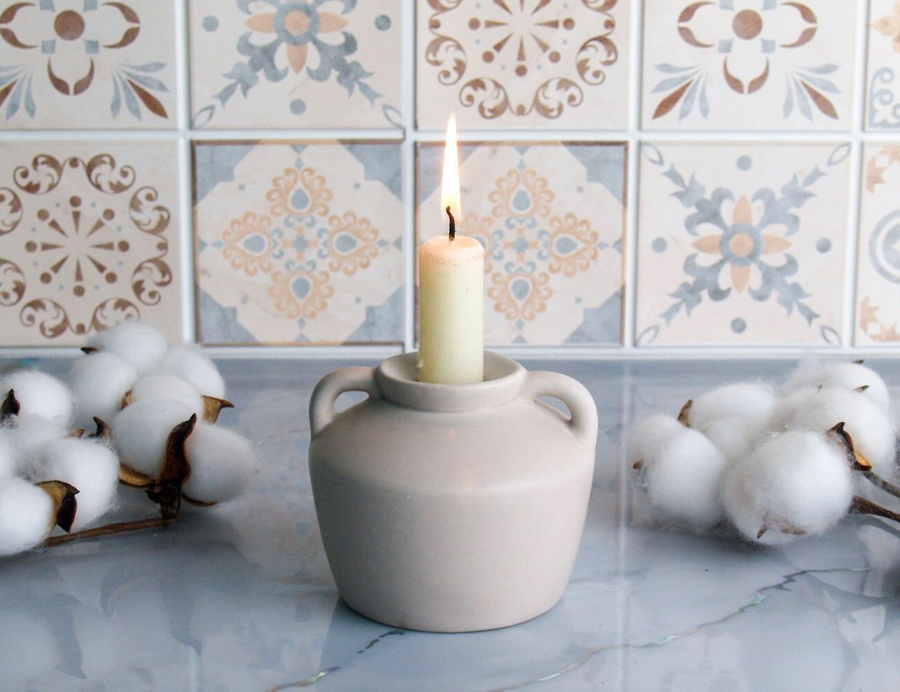 Подсвечник линдр, керамика, кремовый, 8 см, Koopman International HZ1960170-1