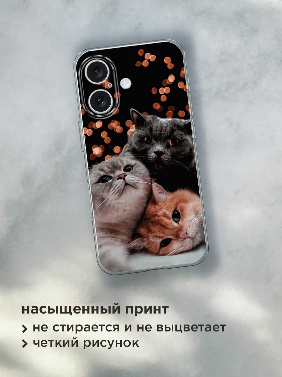 Чехол на Apple iPhone 16 / Айфон 16 с принтом "Кошачьи обнимашки" — фото 1