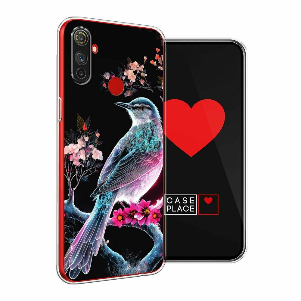 Чехол на Realme C3 / Реалми C3 с принтом "Птица на цветущем дереве" — фото 1