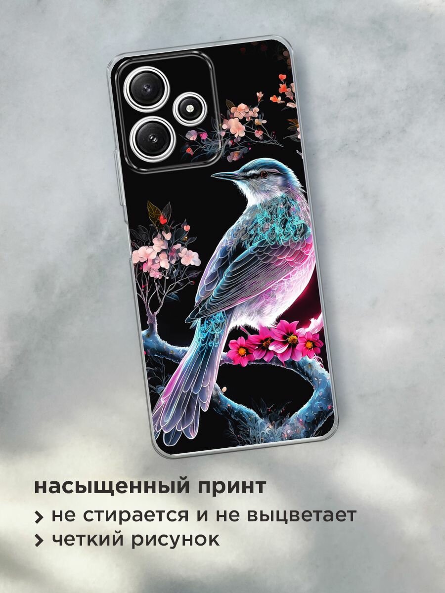 Чехол на Xiaomi Redmi 12 / Сяоми Редми 12 с принтом "Птица на цветущем дереве" — фото 1