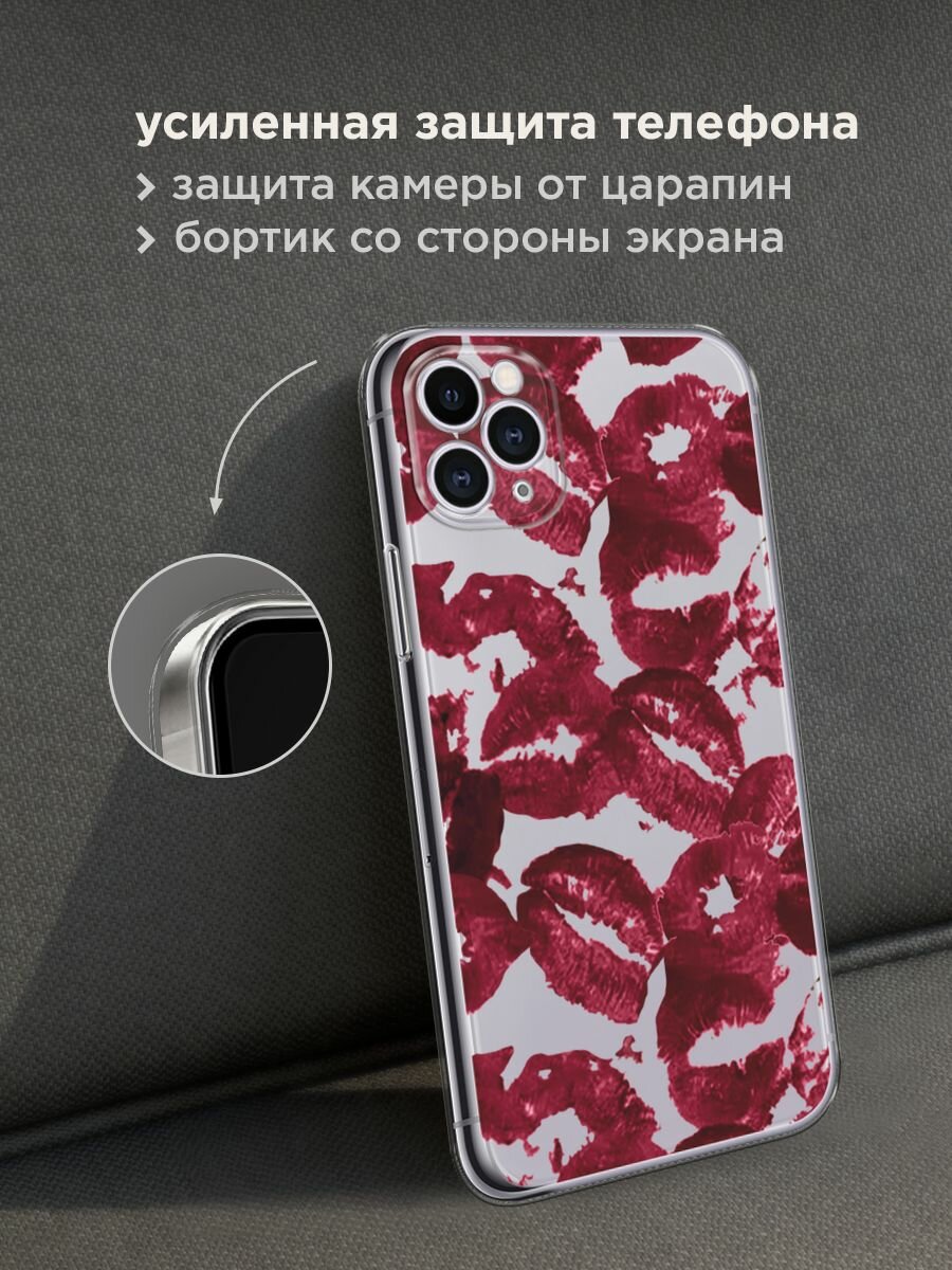 Чехол на Apple iPhone 11 Pro / Айфон 11 Про с принтом "Помада паттерн 2", прозрачный — фото 1
