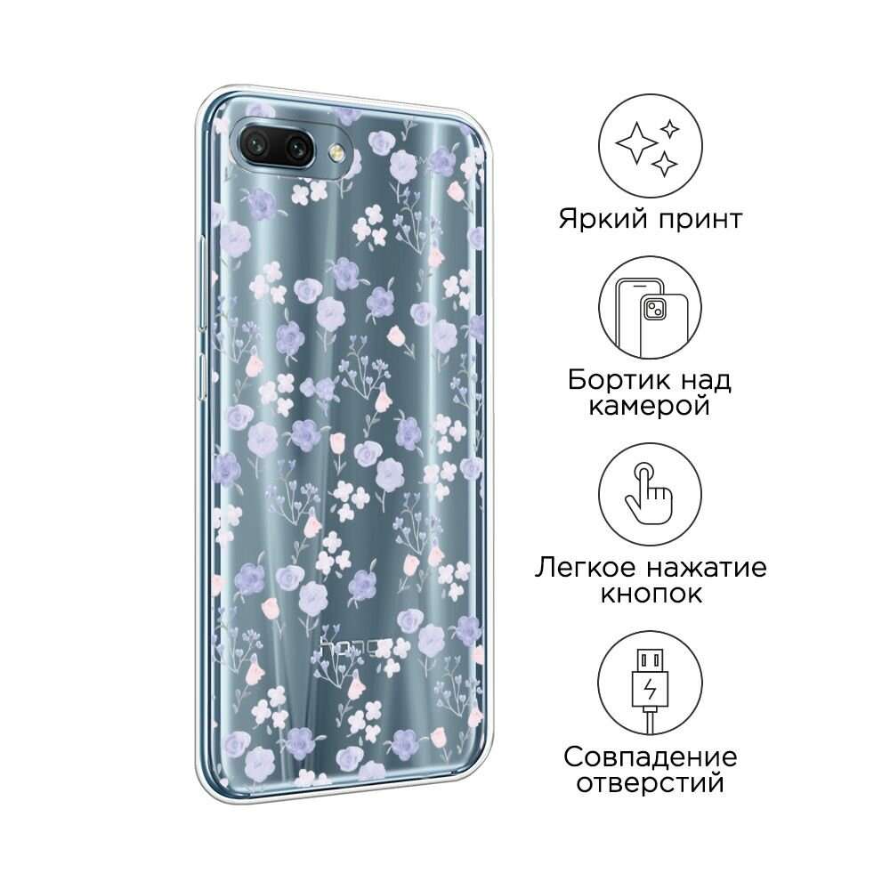 Чехол на Honor 10 / Хонор 10 с принтом "Сиреневые розы паттерн", прозрачный — фото 1