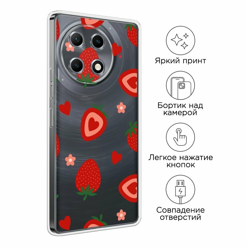 Чехол на Tecno Camon 30S / Текно Камон 30S с принтом "Heart strawberries 2 - 14 февраля", прозрачный — фото 1