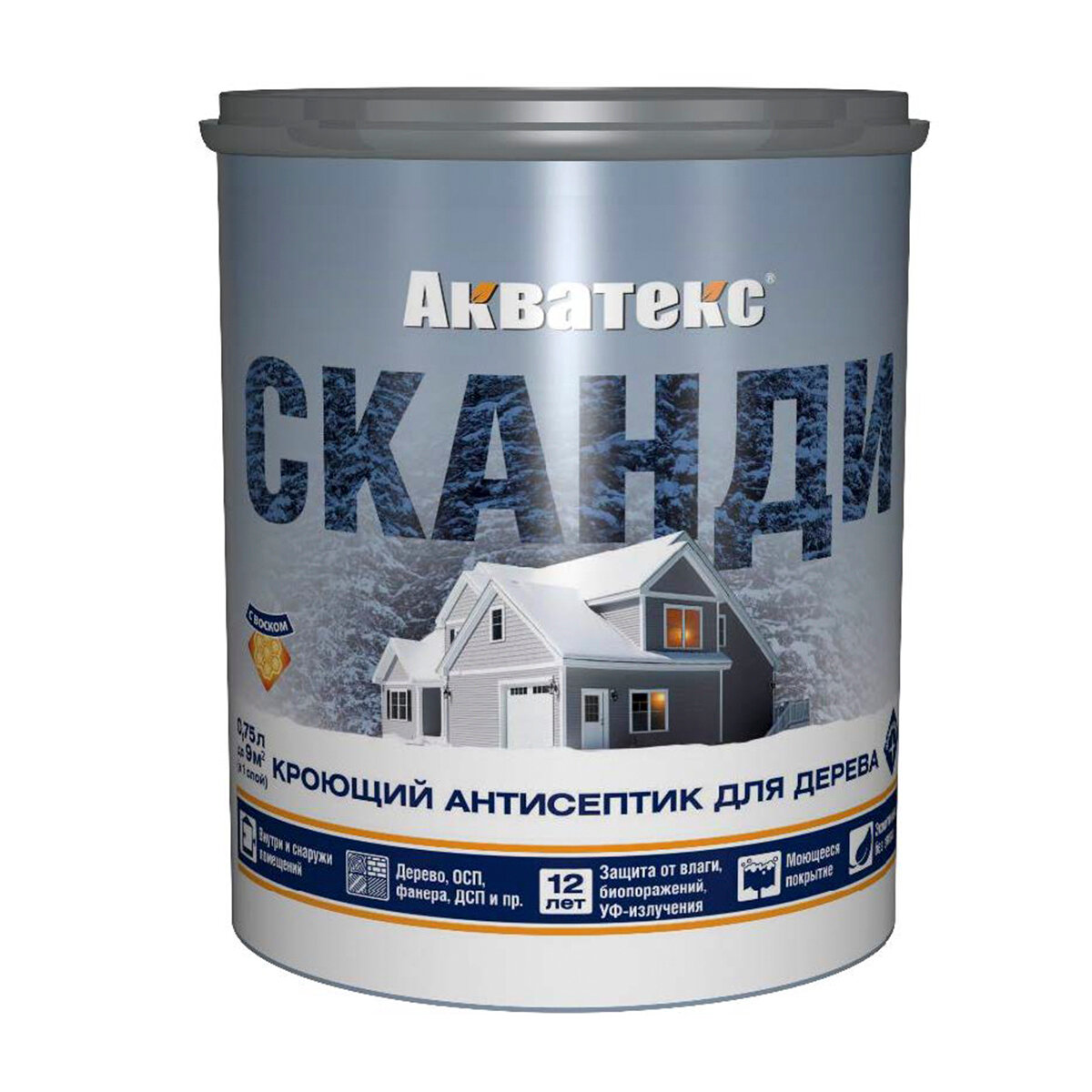 Антисептик для дерева Акватекс Сканди, кроющий, полуматовый, 0,75 л, слоновая кость