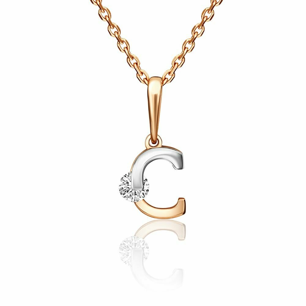 Подвеска, комбинированное золото, 585 проба, родирование, фианит