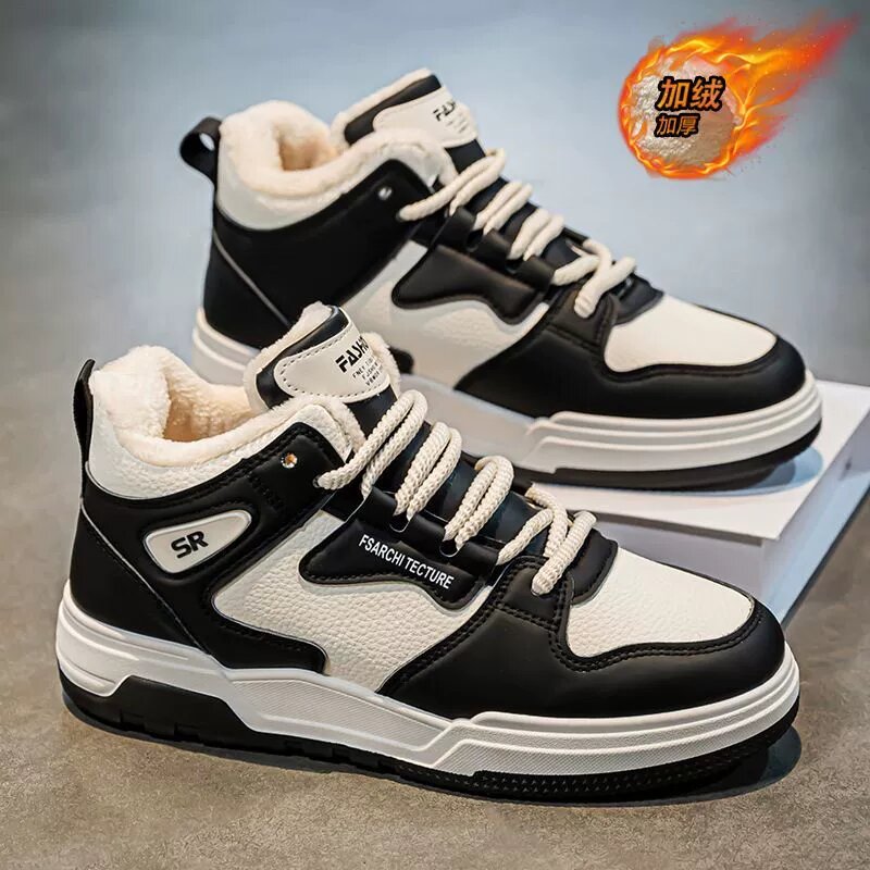 MOOCIE Мужские зимние ботинки с высоким голенищем, с флисовой подкладкой, утолщенные, теплые и морозостойкие из хлопка, студенческие повседневные кожаные водонепроницаемые спортивные туфли с толстой подошвой.