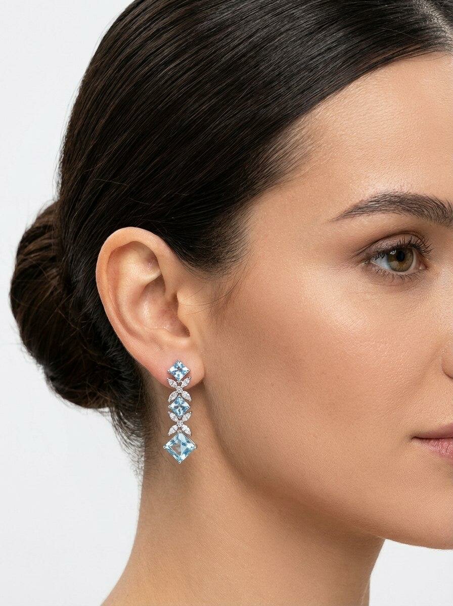 Серьги, серебро, 925 проба, родирование, топаз, циркон