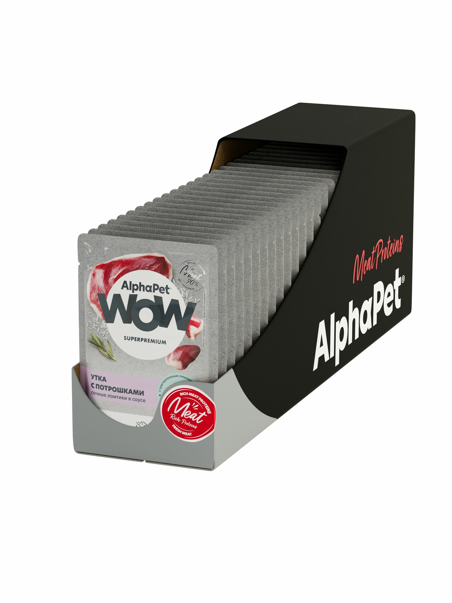 Влажный корм для кошек с чувствительным пищеварением AlphaPet WOW Superpremium утка с потрошками в соусе, 85 гх28 шт.