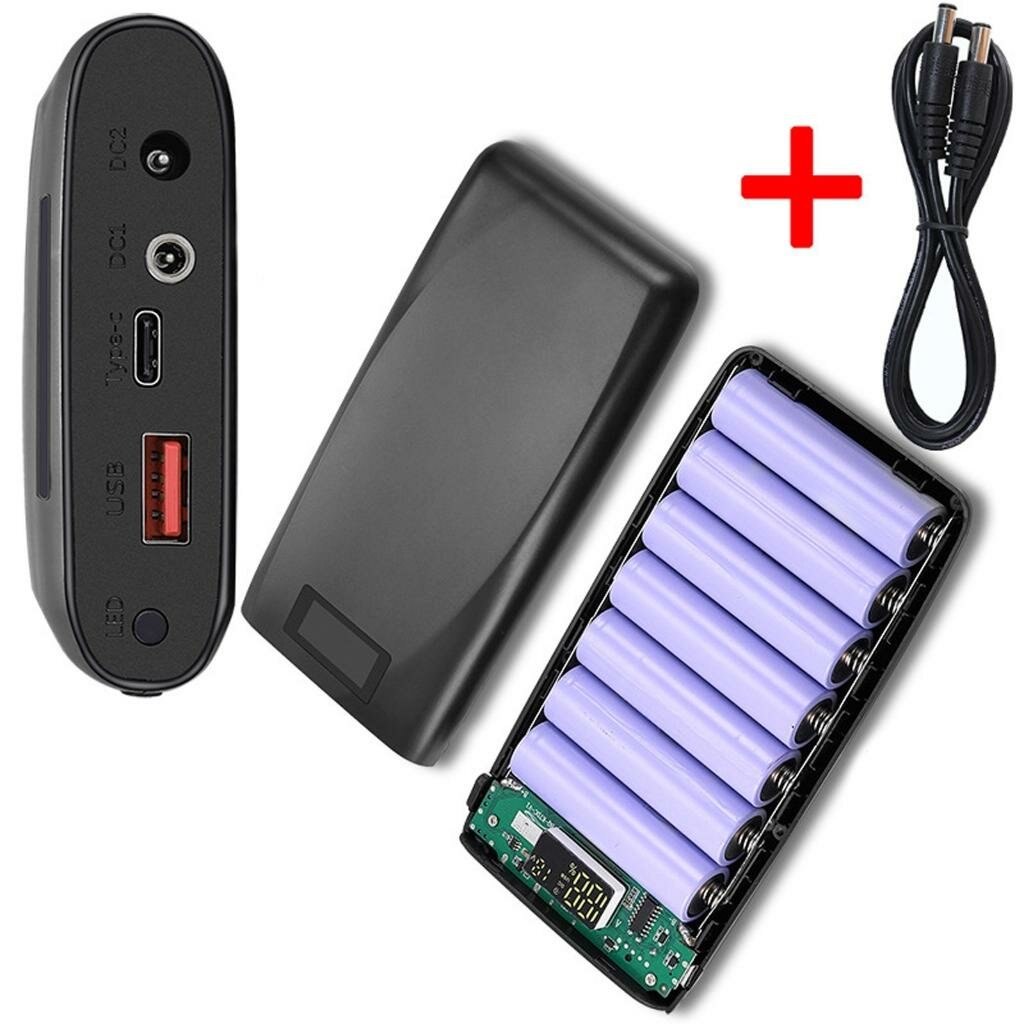 Чехол-держатель для PowerBank на 7 аккумуляторов 18650, Черный - С кабелем постоянного тока