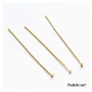 Фурнитура для бижутерии Пин со шляпкой 0001201 золотой цвет 50 мм, цена за 100 шт.