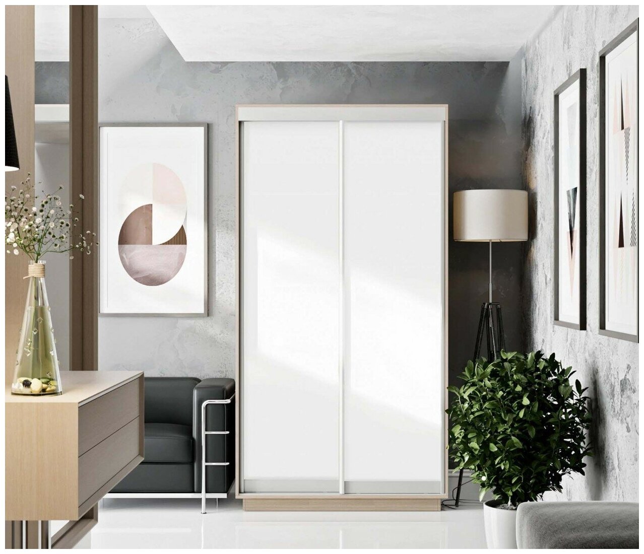 Шкаф купе для одежды Модена 2, МФ-Купе, 80х60х220, платяной, белый и дуб сонома