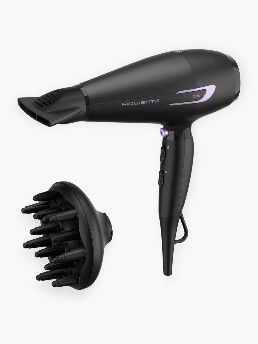 Фен для волос Rowenta Pro Power+ CV7210F0, с насадками, ионизацией, режимом холодного воздуха, 2200 Вт, черный