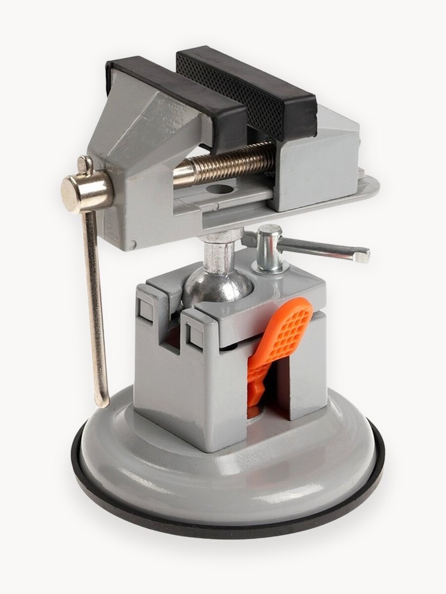 Мини-тиски алюминиевые тундра, усиленное крепление на присоске, поворотный шарнир, 75 мм