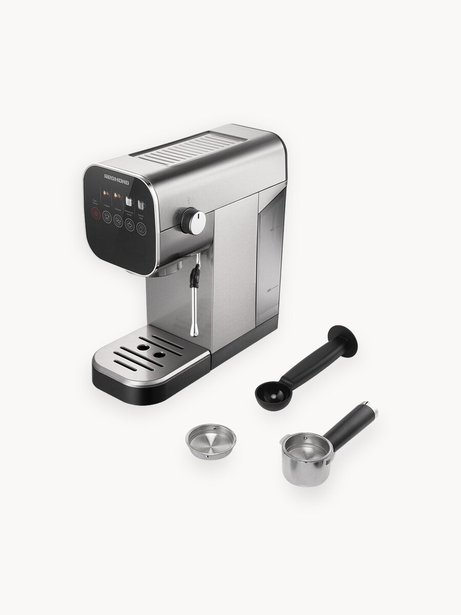 Кофеварка рожковая редмонд CM701 (сталь), 20 бар, сенсорная панель, компактный корпус
