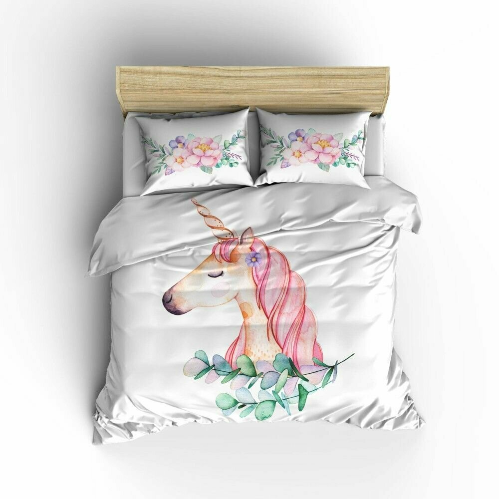 Арт комплект постельного белья Единорог акварель Семейный, 70/70