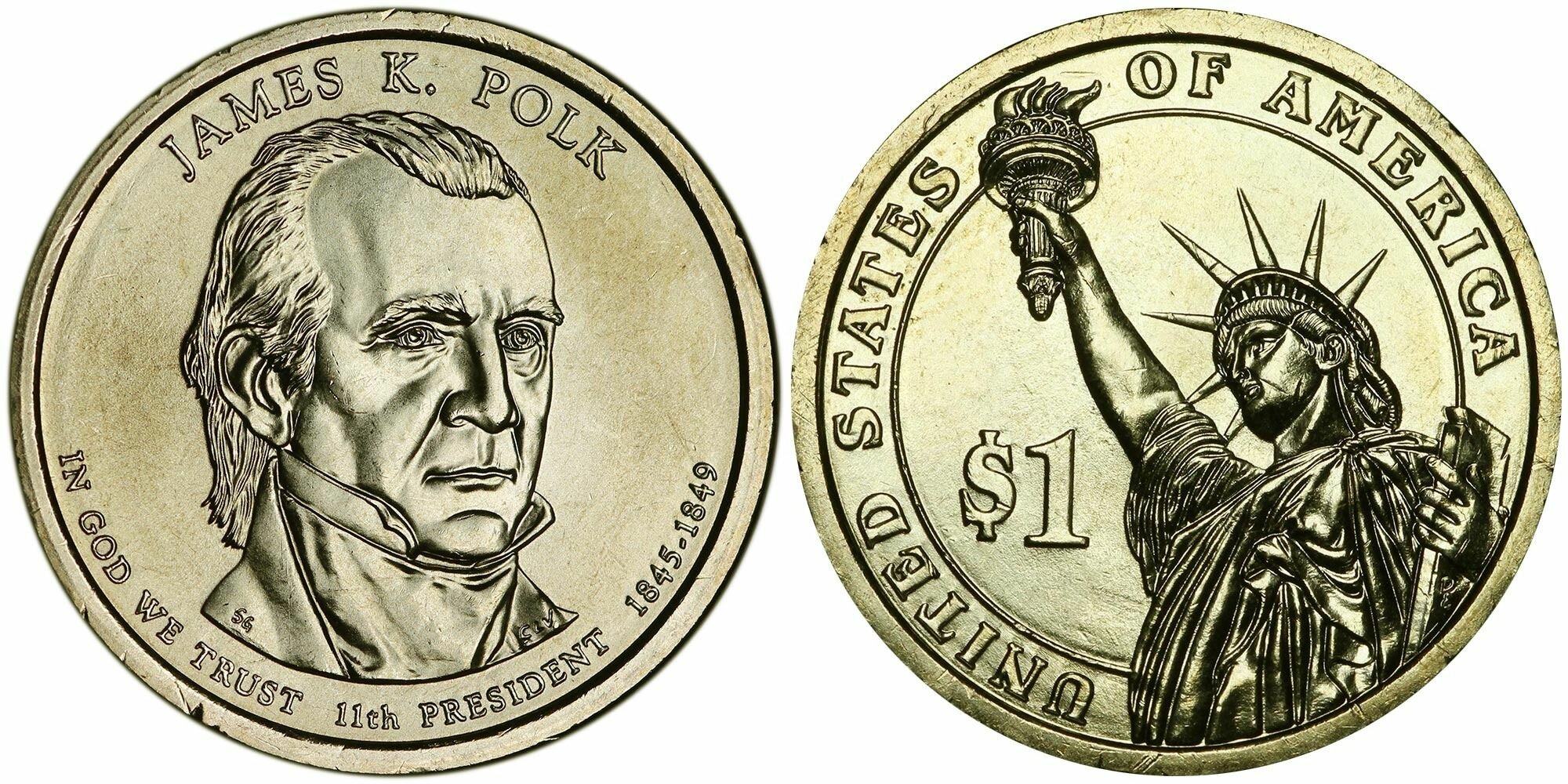 США 1 доллар 2009 Президент 11 - Джеймс Нокс Полк (1845-1849)