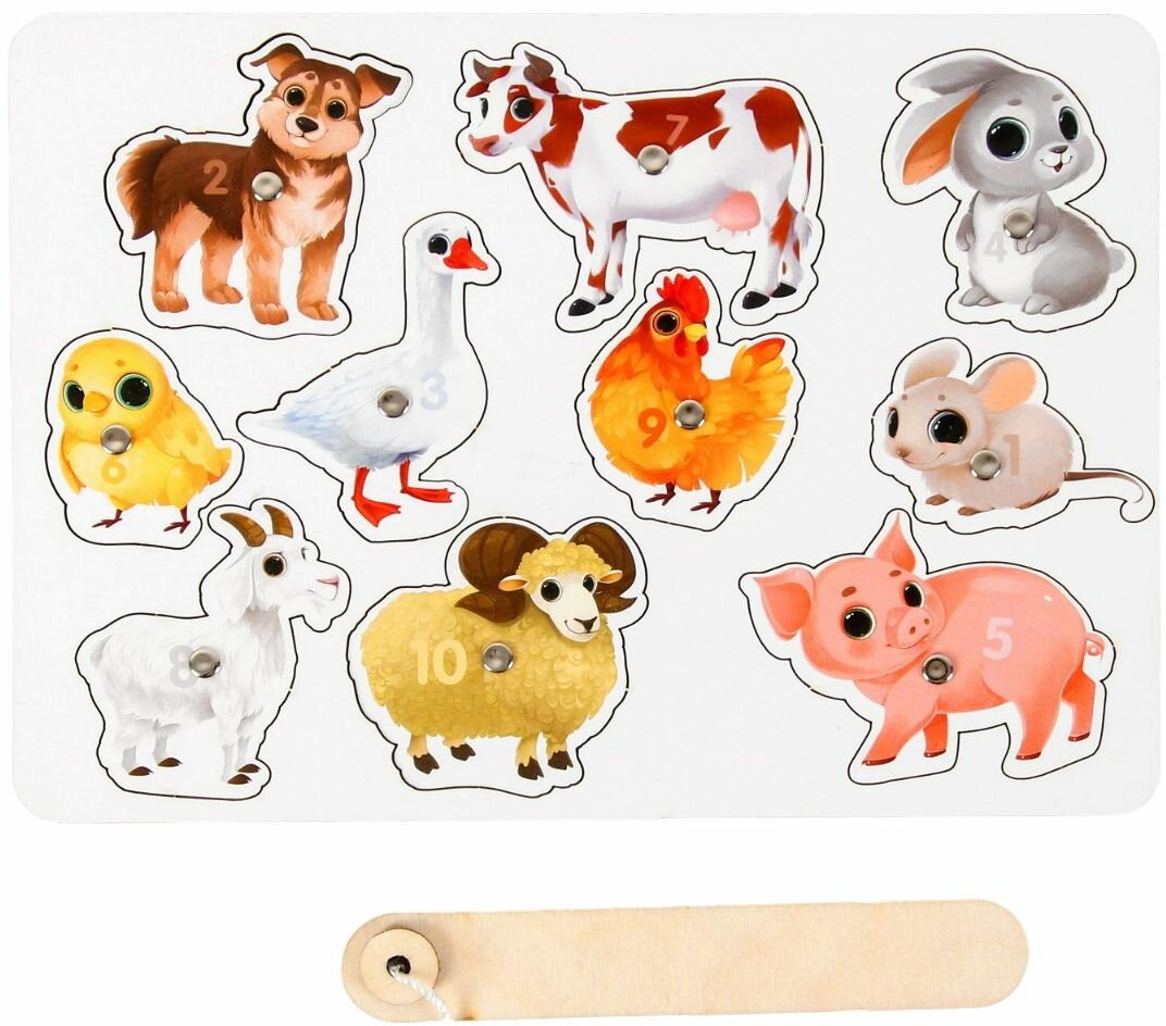 Настольная магнитная рыбалка "Животные фермы", деревянная игра-головоломка, развиваем ловкость, мелкую моторику и координацию