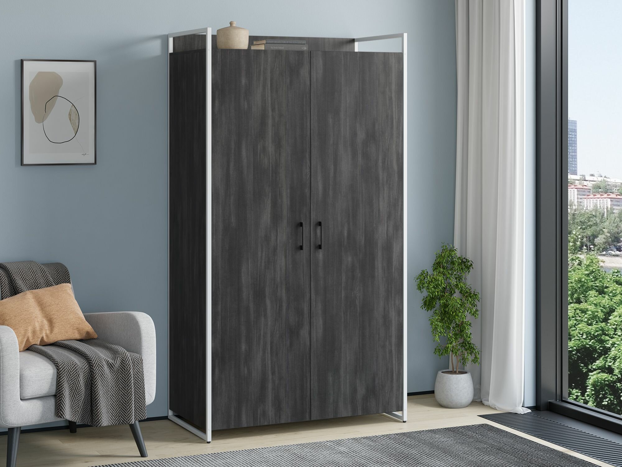 Шкаф Урбан Лофт 01 Белый/Северное дерево темное