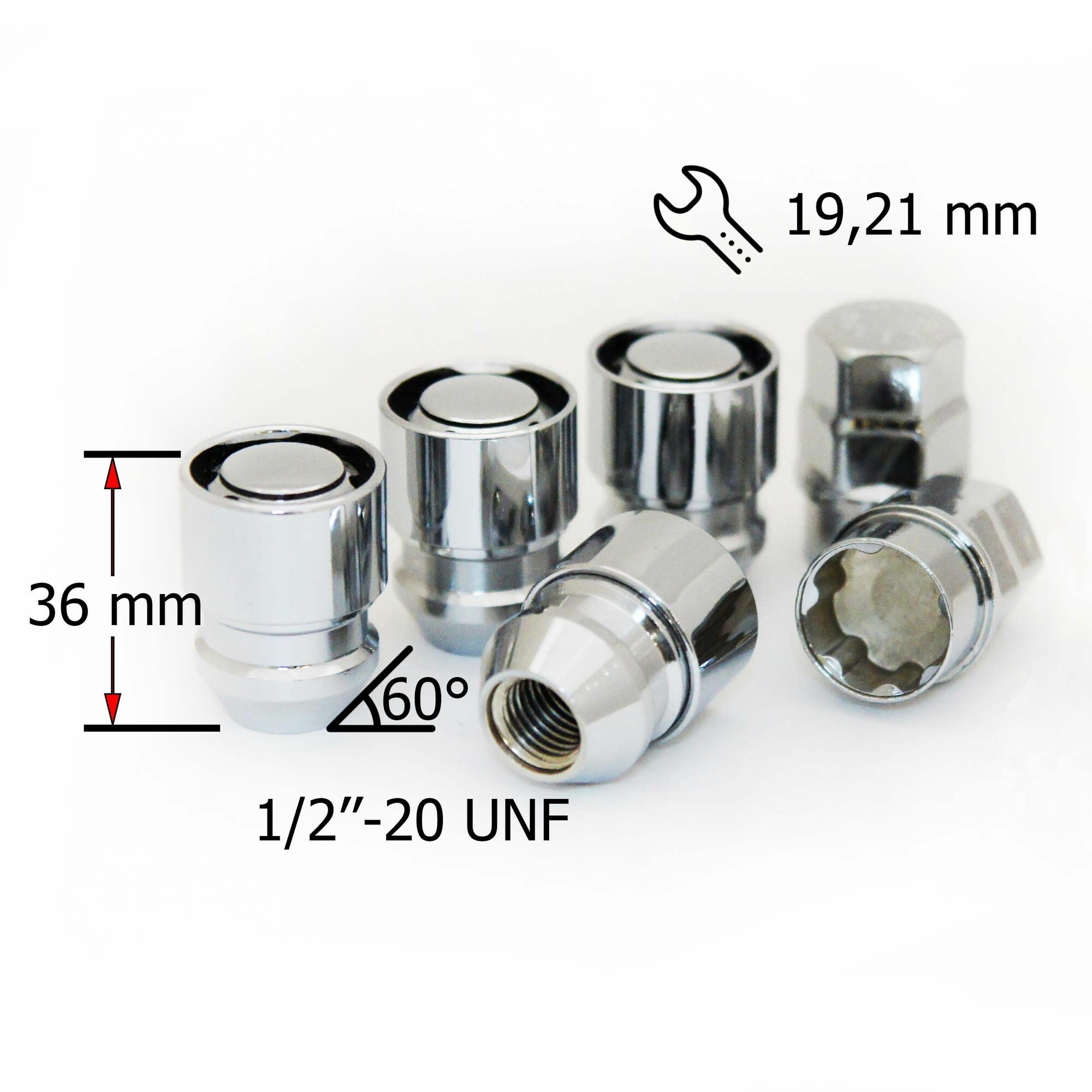 Комплект секретных гаек 1/2"-20 UNF высота 34 мм Конус, закрытая, с вращающимся кольцом, 2 ключа