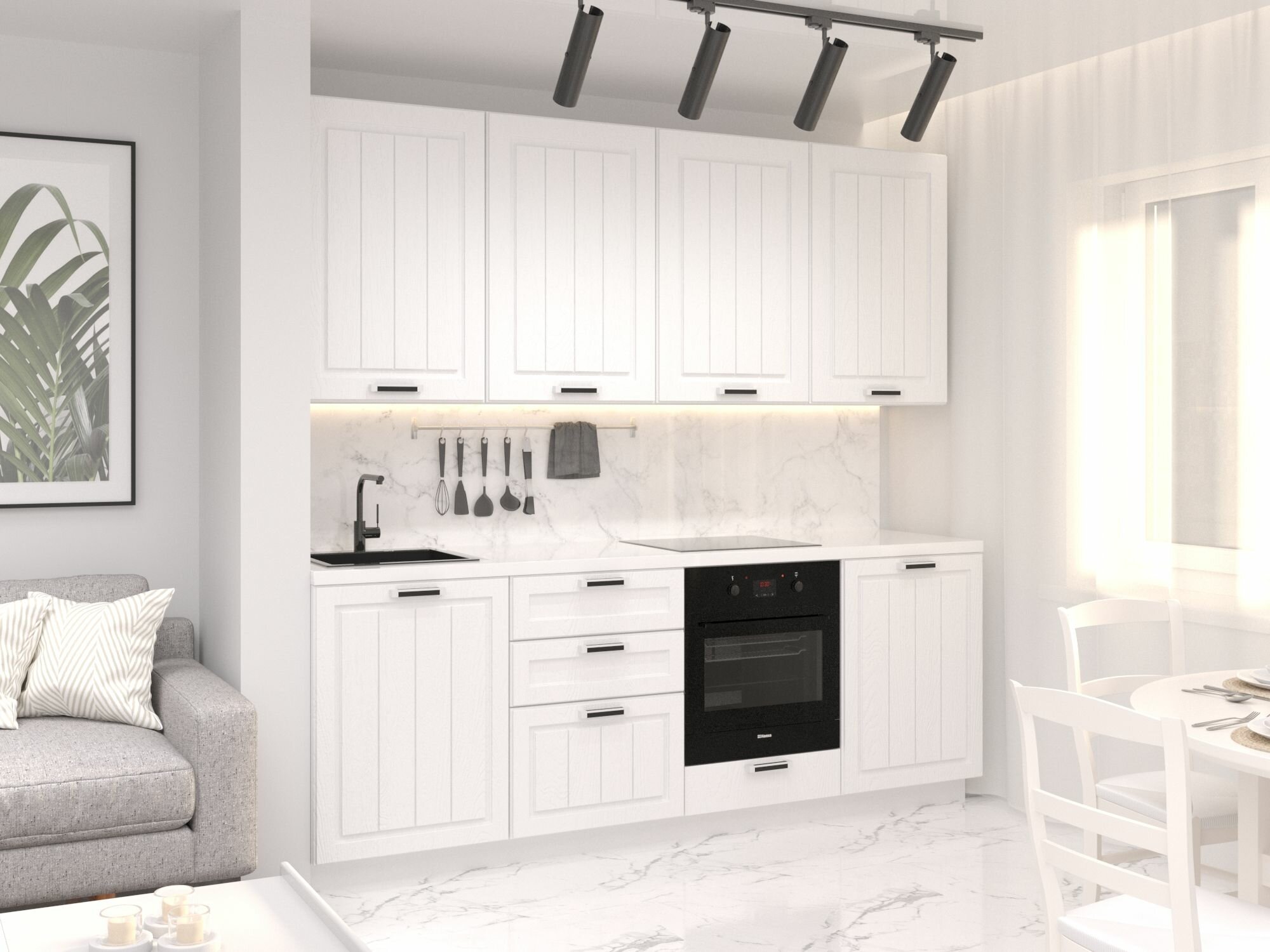 Кухонный гарнитур Прага, Белое дерево, 2400 мм